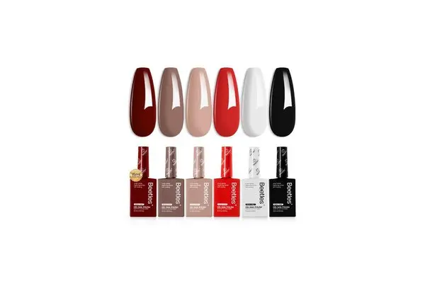 BEETLES Fall Winter Gel Nail Polish Set 6 Colors - Brown Burgundy Black White Red Nude