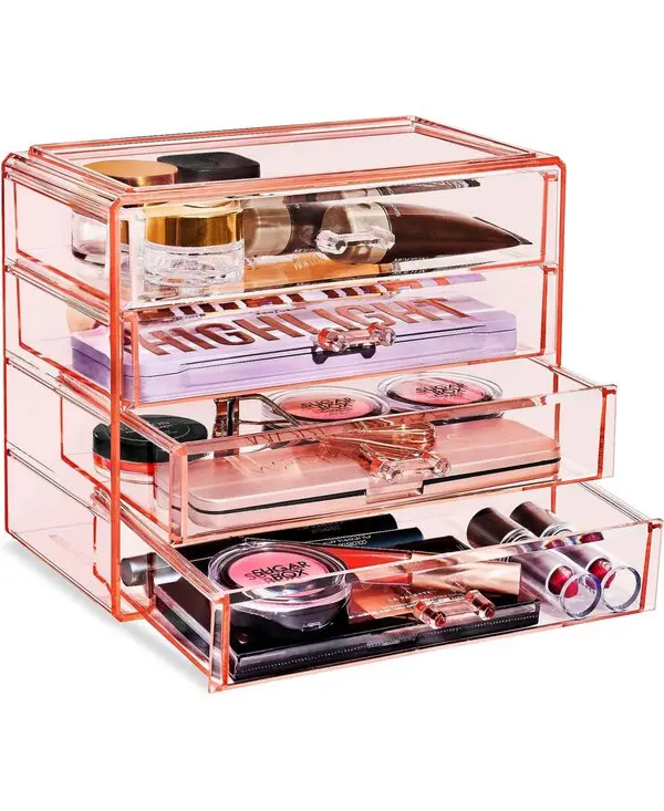 SORBUS 4 Drawer Makeup Organizer And Storage For Cosmetics - Pink