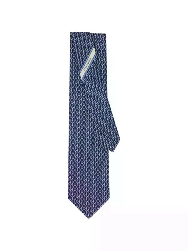 FERRAGAMO Tennis Print Silk Necktie - Blue