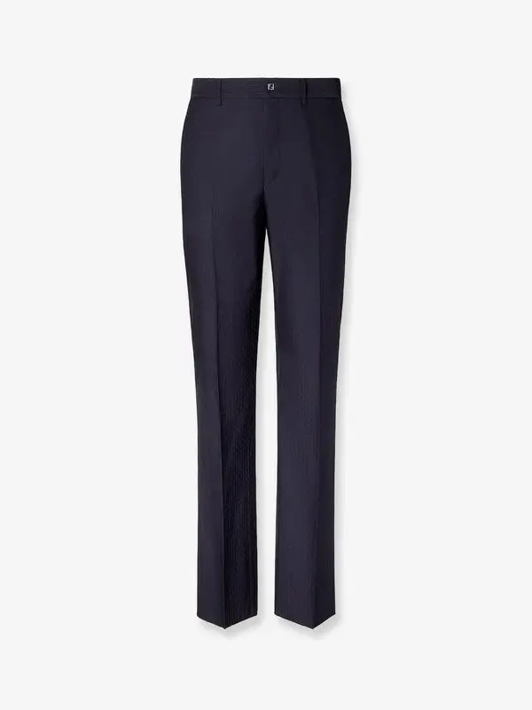Fendi Wool Tonal Stitching Trousers - Blue