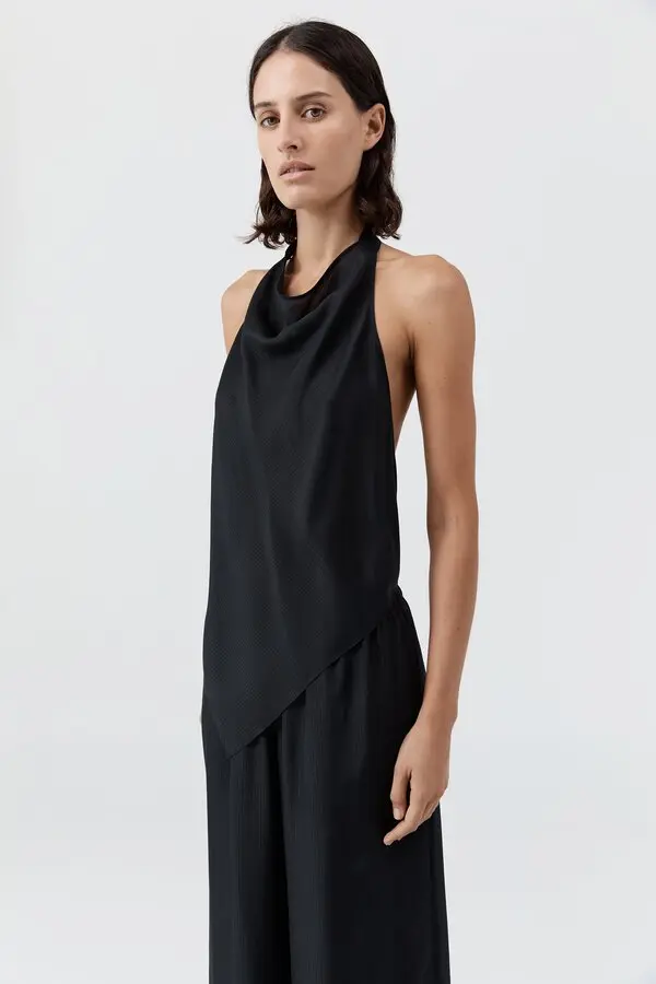 ST. AGNI Silk Grid Halter Top