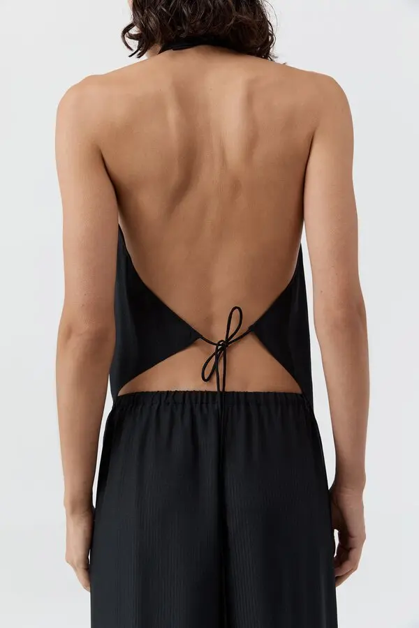 ST. AGNI Silk Grid Halter Top
