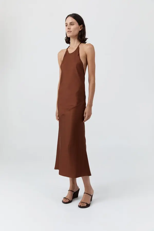ST. AGNI Silk Twill Halter Dress - Brick