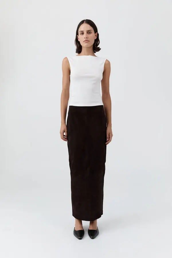 ST AGNI Suede Column Maxi Skirt