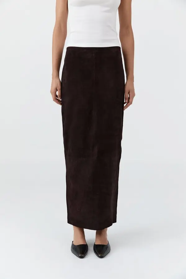 ST AGNI Suede Column Maxi Skirt