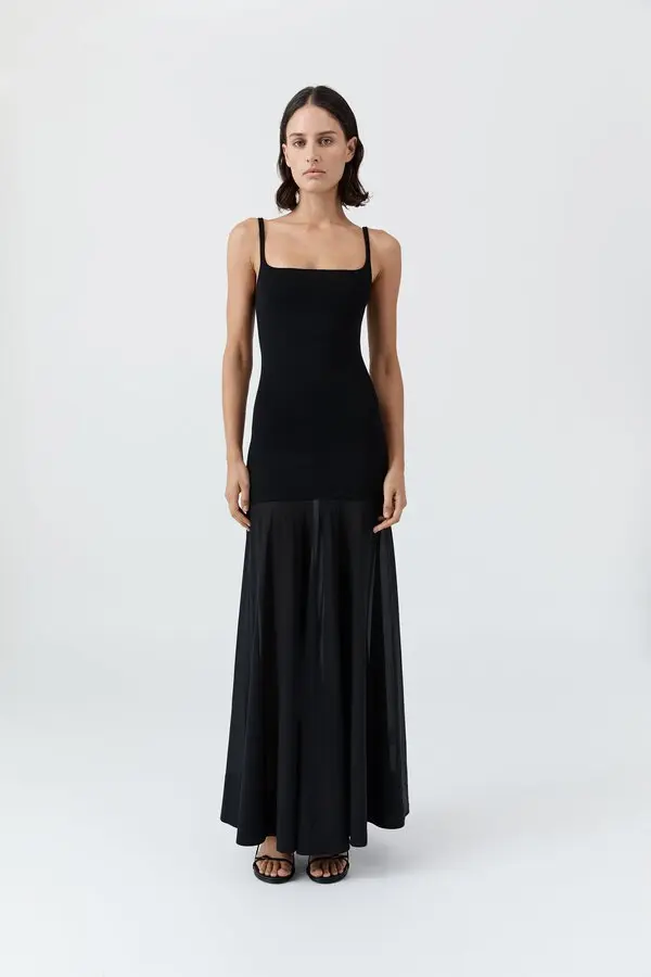 ST. AGNI Sheer Silk Circle Hem Dress - Black