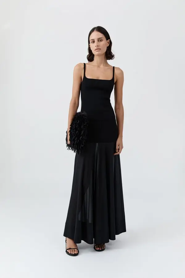 ST. AGNI Sheer Silk Circle Hem Maxi Dress - Black