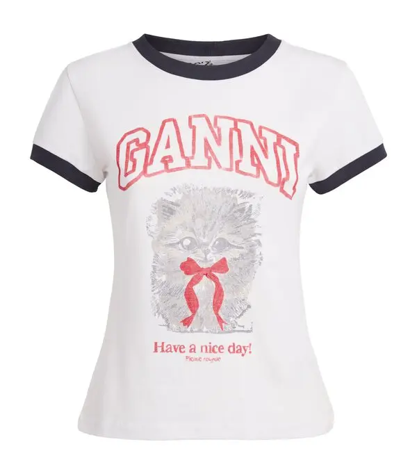 GANNI Organic Cotton Margot Kitty T-shirt - White
