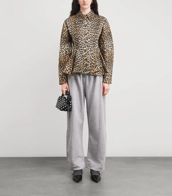 GANNI Organic Cotton Leopard Peplum Blouse - Beige