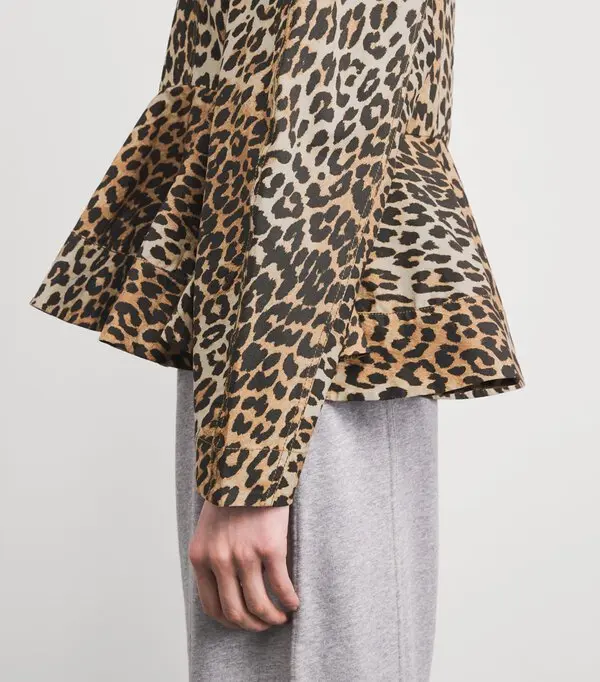 GANNI Organic Cotton Leopard Peplum Blouse - Beige