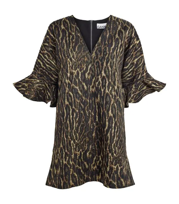 GANNI Metallic Leopard Jacquard Mini Dress