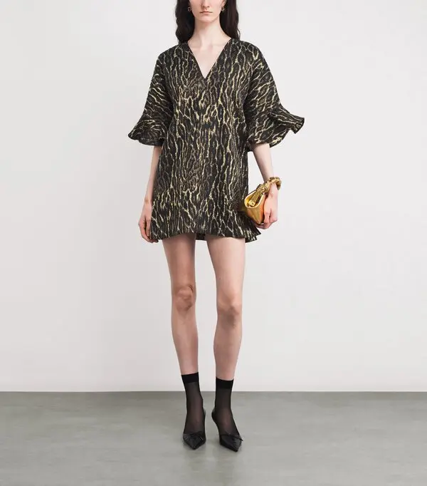 GANNI Metallic Leopard Jacquard Mini Dress