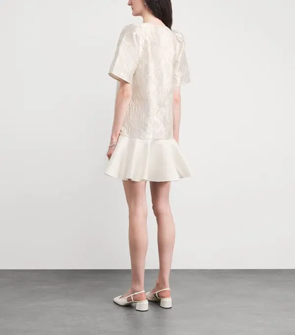 GANNI Satin Jacquard Mini Dress - Ivory