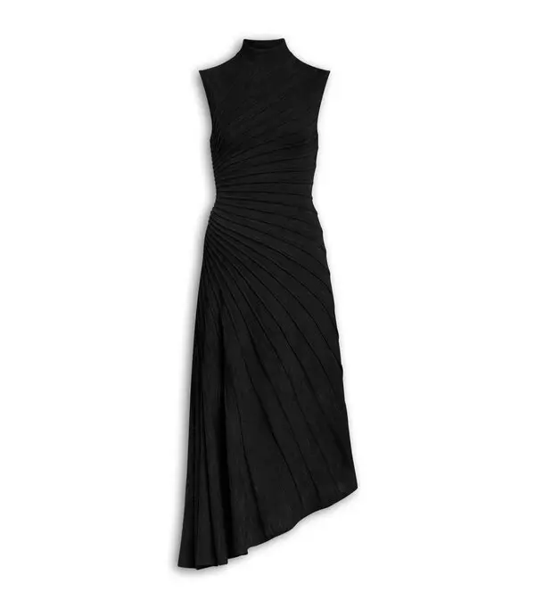 Alaïa Wool Asymmetric Ray Midi Dress - Black