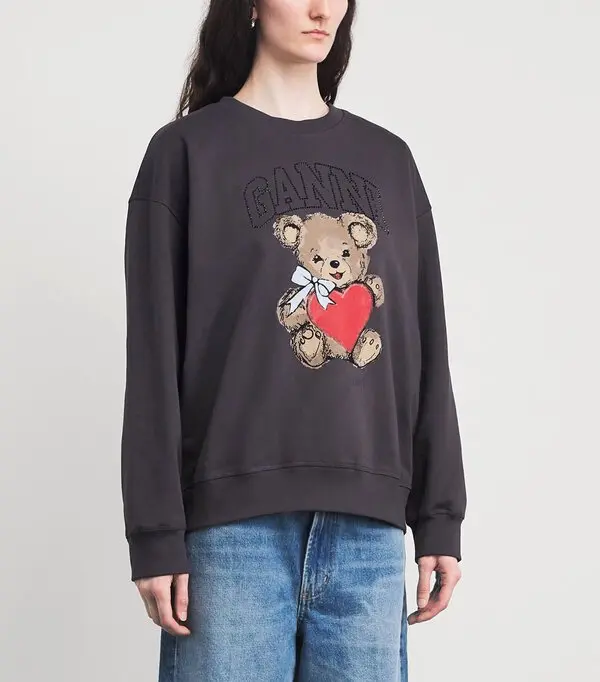 GANNI Organic Cotton Rhinestone Bear Sweatshirt - Black