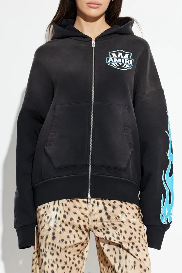 Amiri Logo Detailed Zip Up Cotton Hoodie