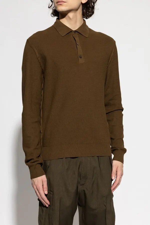 TOM FORD Long Sleeve Polo - Brown