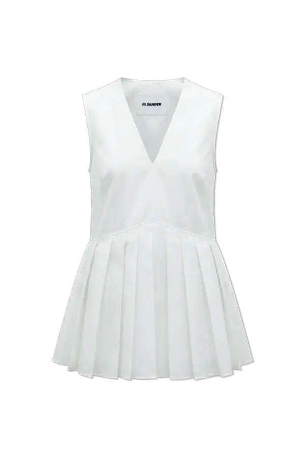JIL SANDER Sleeveless Pleated Top - White
