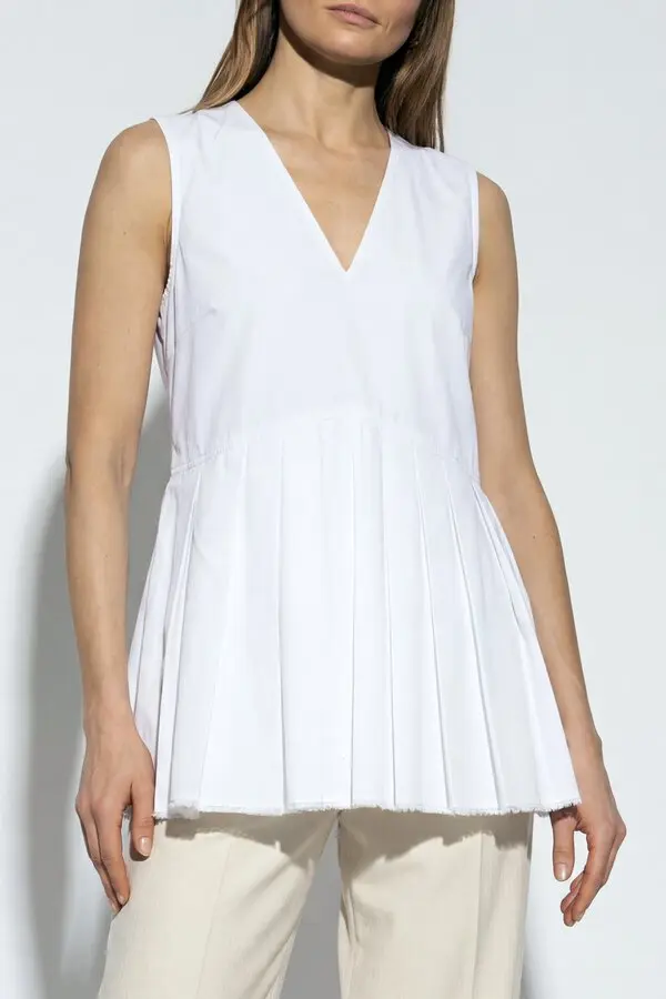 JIL SANDER Sleeveless Pleated Top - White
