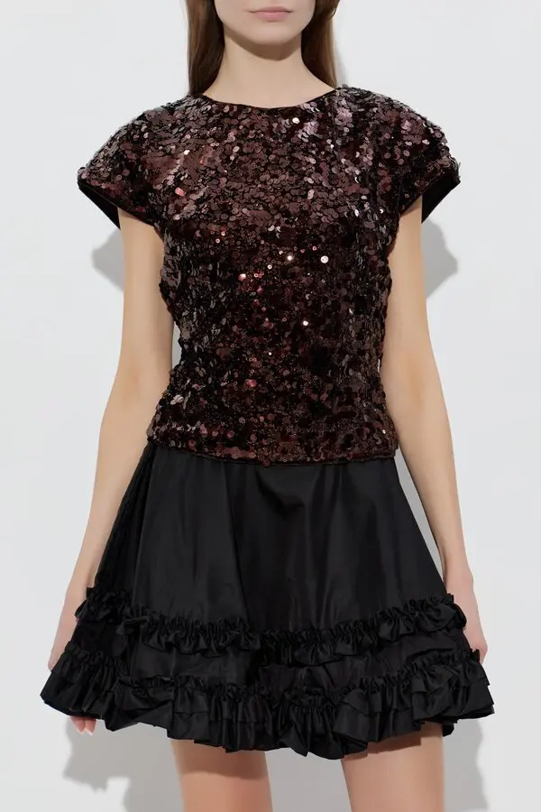 GANNI Open-back Sequin Top - Brown