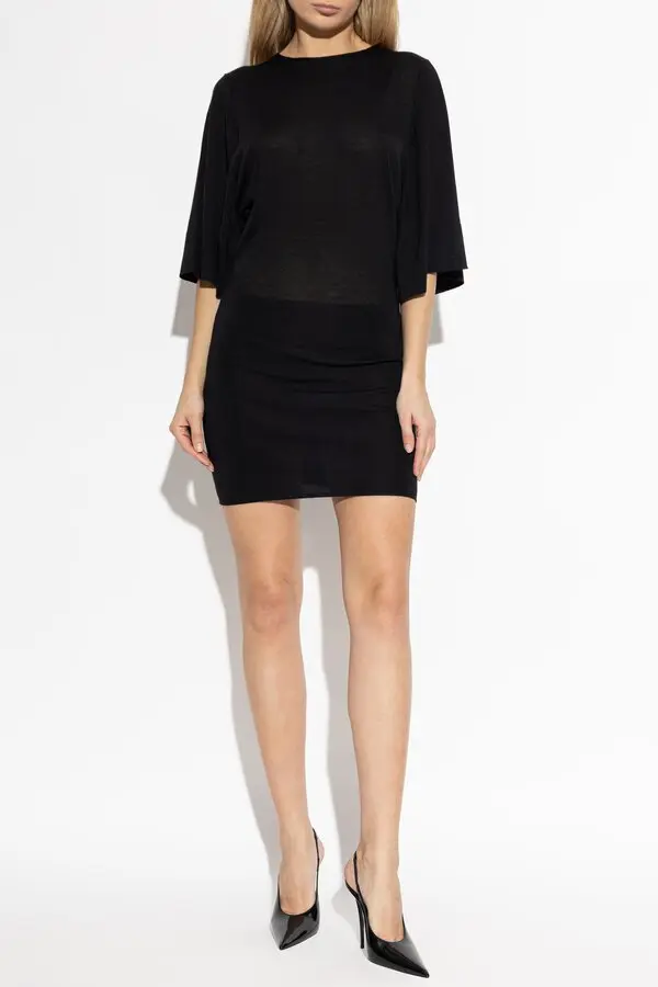 Jacquemus Wool Mini Dress With Embroidered Logo - Black