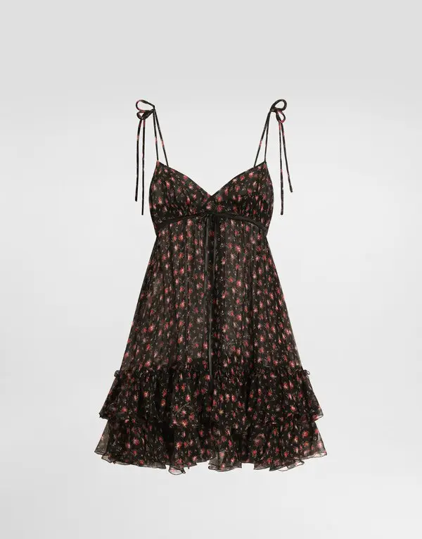 Dolce & Gabbana Rose-print Short Chiffon Dress
