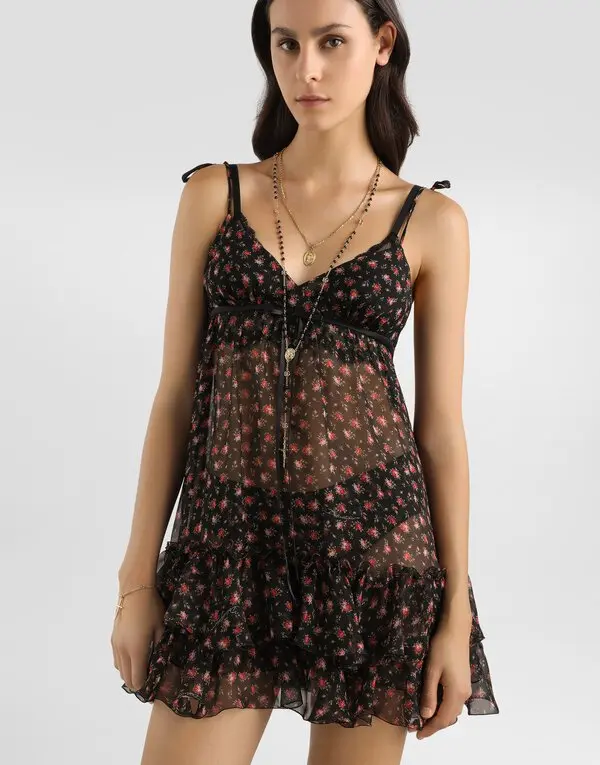 Dolce & Gabbana Rose-print Short Chiffon Dress