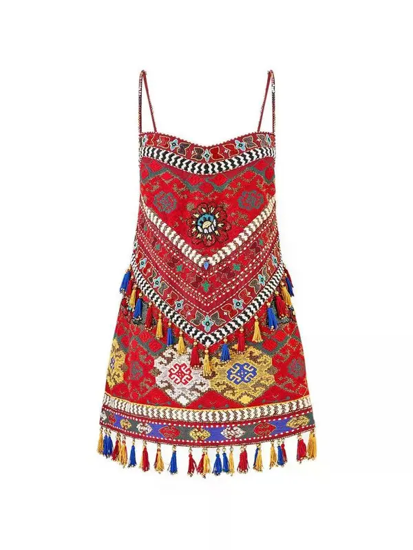 Camilla Tassel-detail Mini Dress - Red