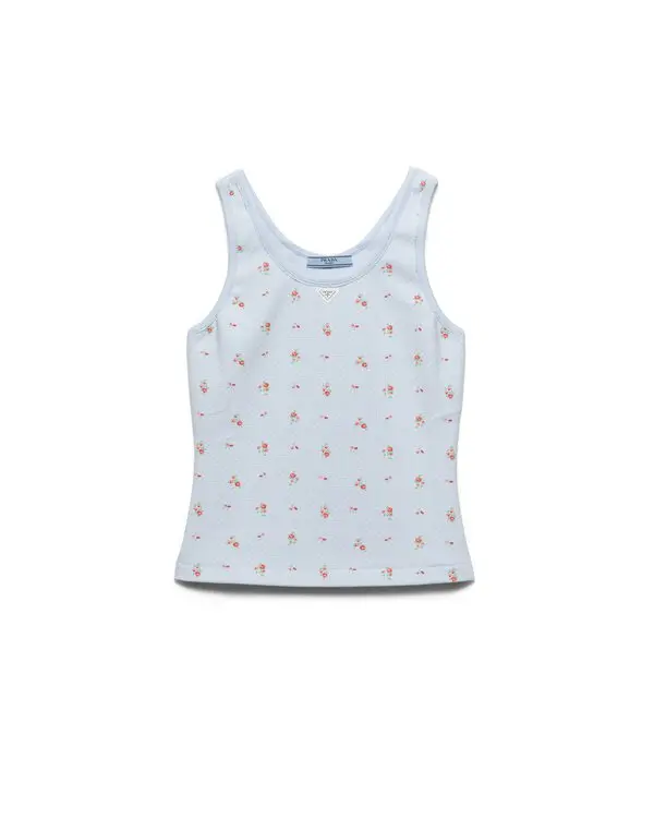 Prada Bouquet Print Ribbed Knit Tank Top - Light Blue