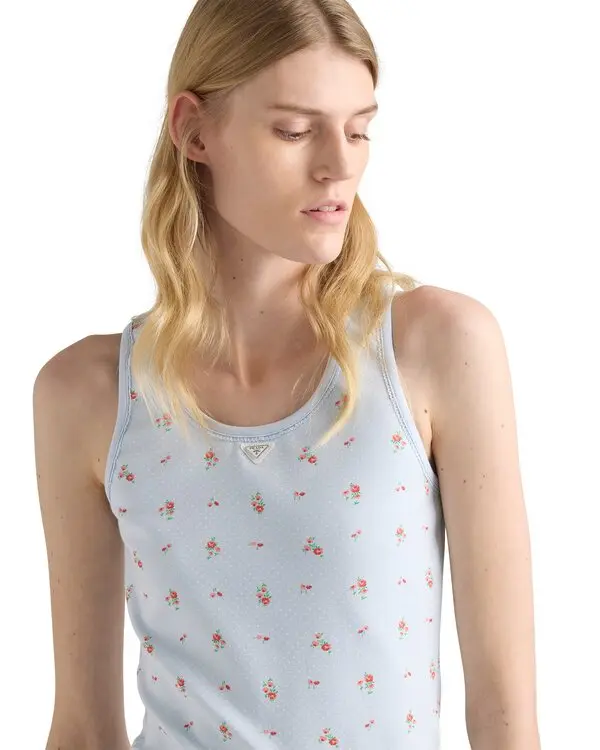 Prada Bouquet Print Ribbed Knit Tank Top - Light Blue