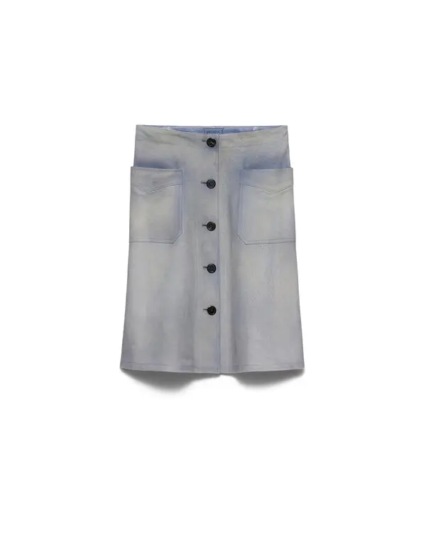 Prada Buttoned Suede Skirt - Light Blue