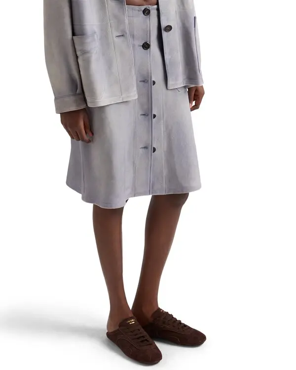 Prada Buttoned Suede Skirt - Light Blue