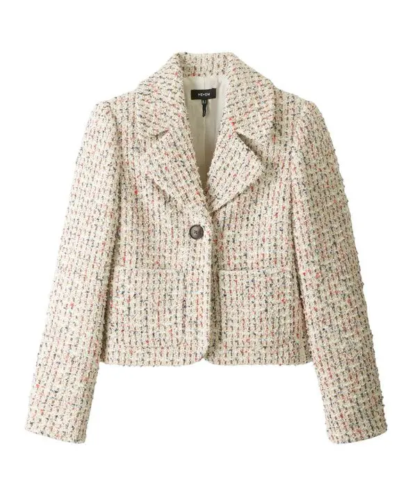 ME+EM British Tweed Cropped Jacket - Cream Multi