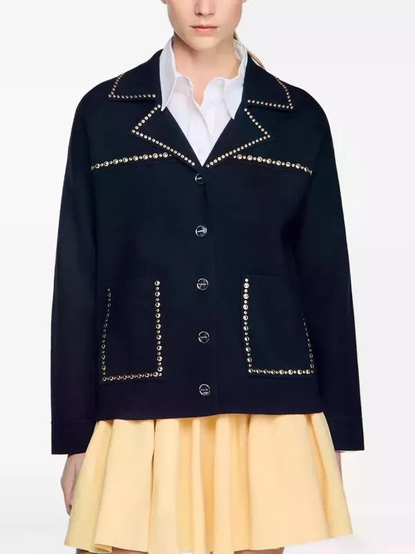 Sandro Studded Blazer Collar Cardigan