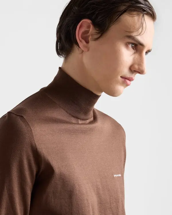 Prada Cotton Mock Turtleneck Sweater - Cocoa Brown