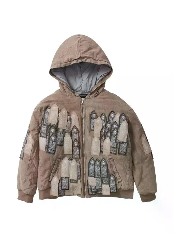 WHO DECIDES WAR Embroidered Patches Hooded Jacket - Brown
