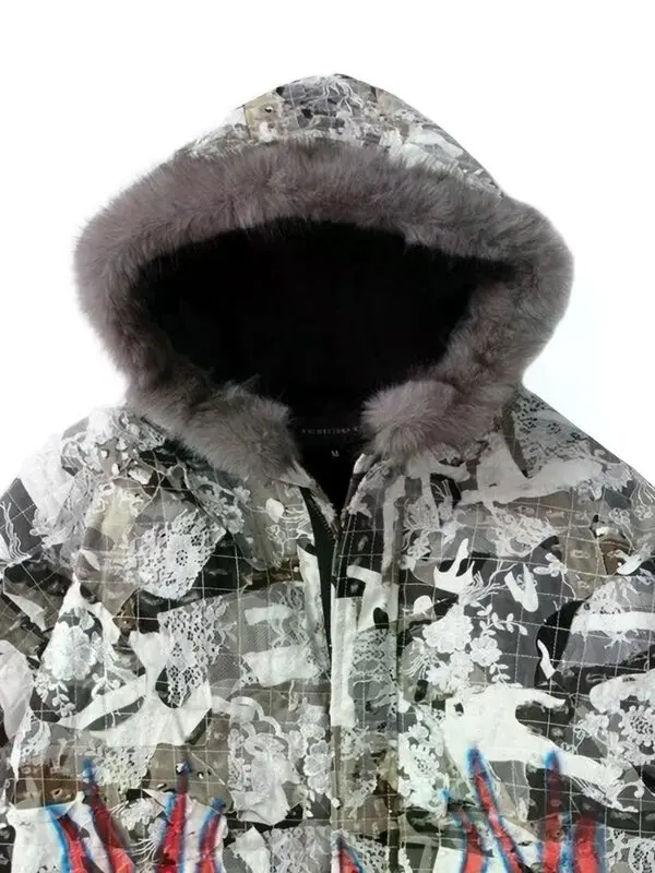 WHO DECIDES WAR Flame-print Hooded Parka Coat