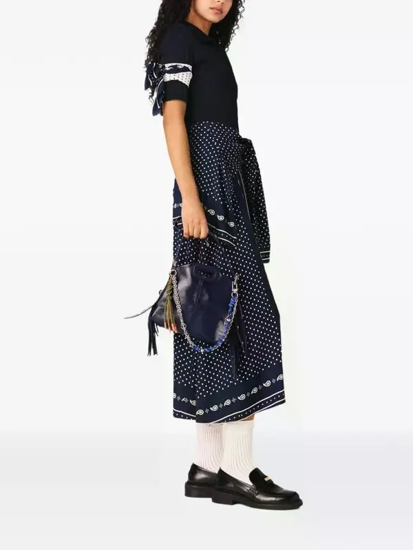 Maje Polka Dot Maxi Dress With Rib-knit Top And Tie-waist Panel - Blue
