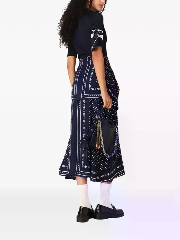 Maje Polka Dot Maxi Dress With Rib-knit Top And Tie-waist Panel - Blue