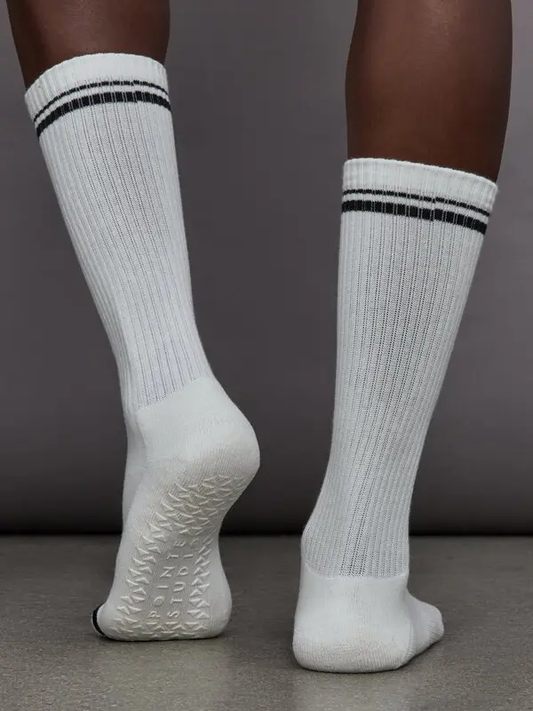 POINTE STUDIO Varsity Grip Crew Socks - White