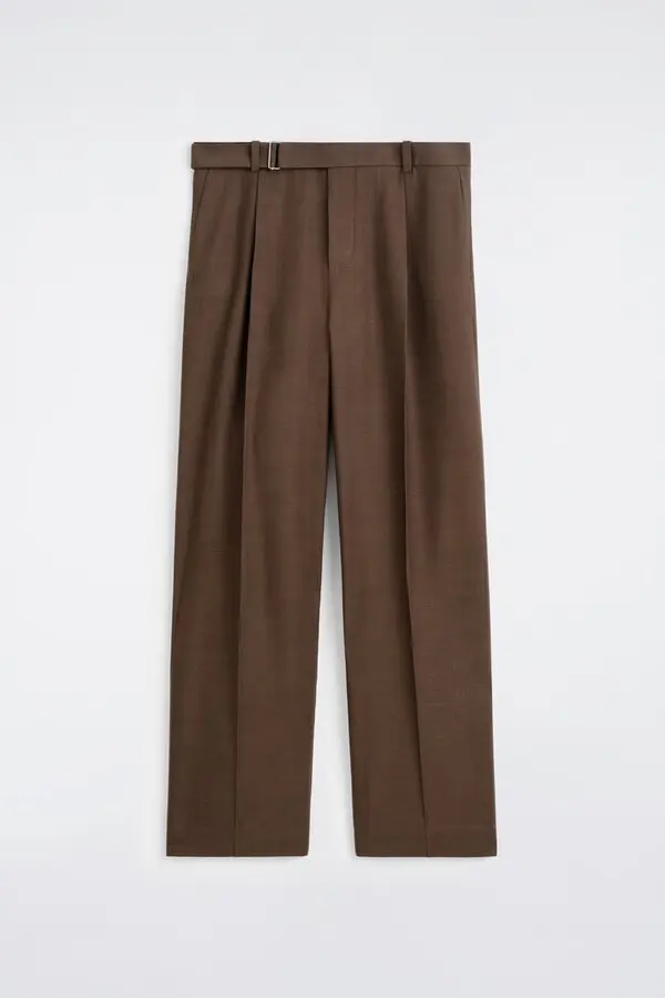 Cos Belted Linen-blend Relaxed-fit Wide-leg Pants - Brown