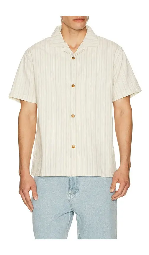 RHYTHM Vacation Stripe Shirt In White - Natural