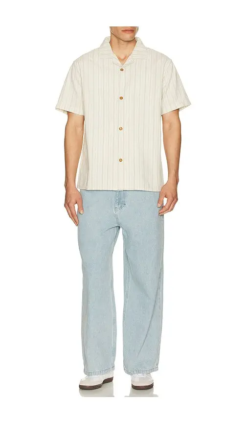 RHYTHM Vacation Stripe Shirt In White - Natural