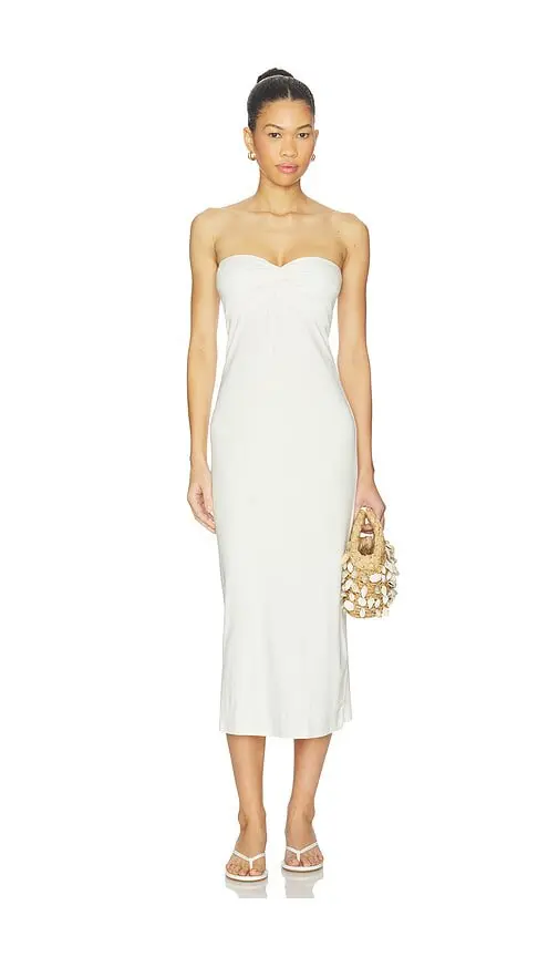 L*Space Strapless Ribbed Jersey Midi Dress With Front Knot Accent - Cream