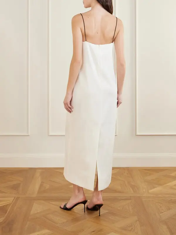 Brandon Maxwell Leather-trimmed Wool And Silk-blend Maxi Dress - White