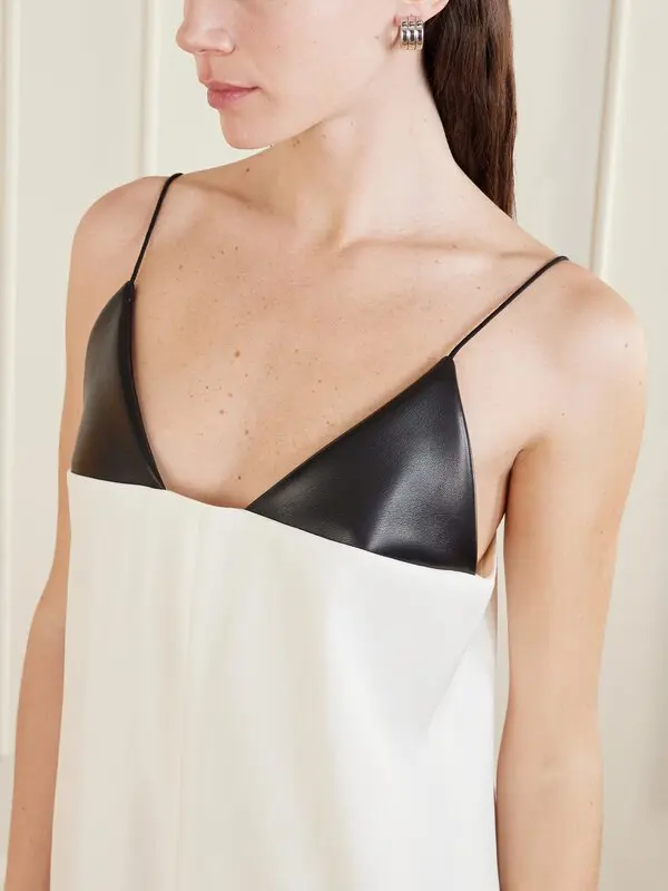 Brandon Maxwell Leather-trimmed Wool And Silk-blend Maxi Dress - White