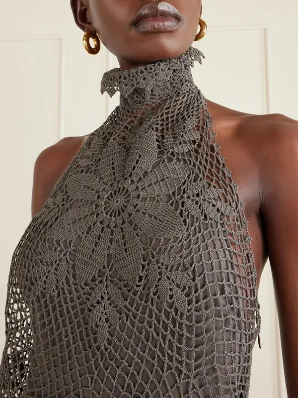 Magda Butrym Asymmetric Crocheted Halterneck Top
