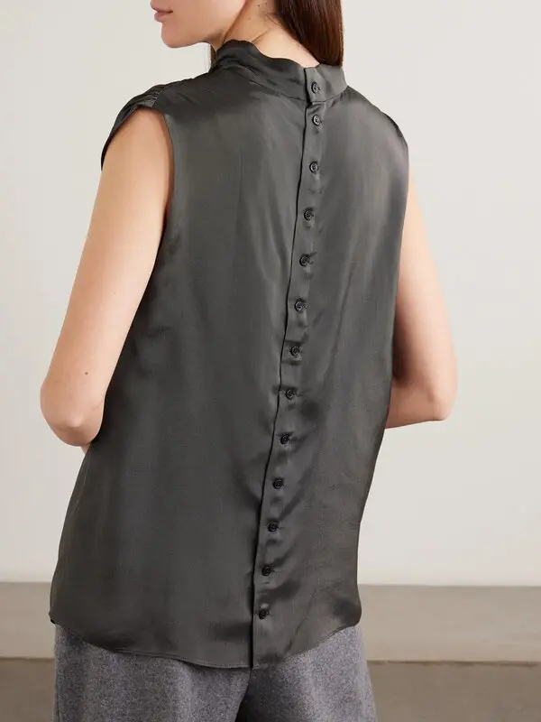 KALLMEYER Penny Draped Satin Top - Gray