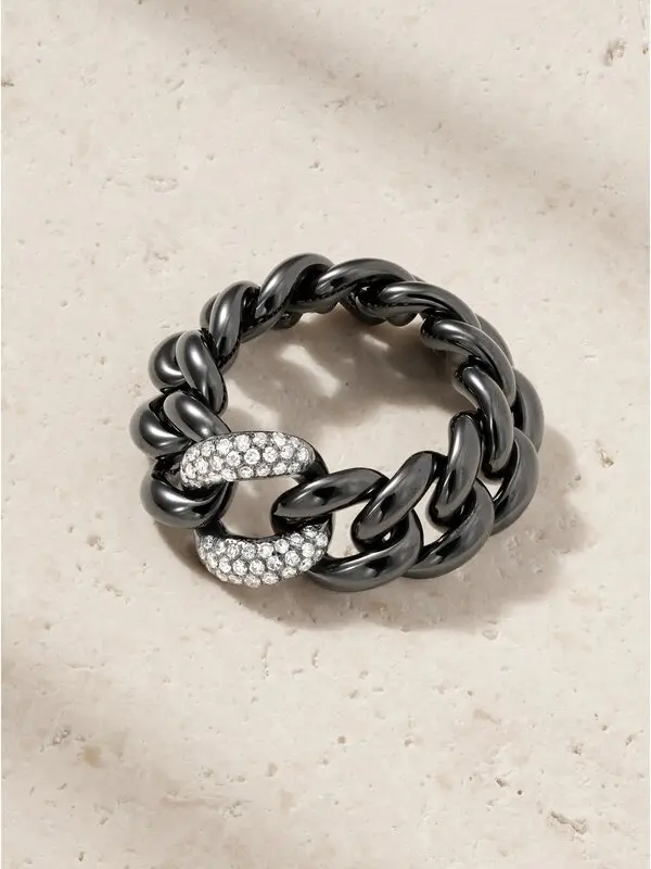 Shay 18-karat Gold, Ceramic And Diamond Ring - Black