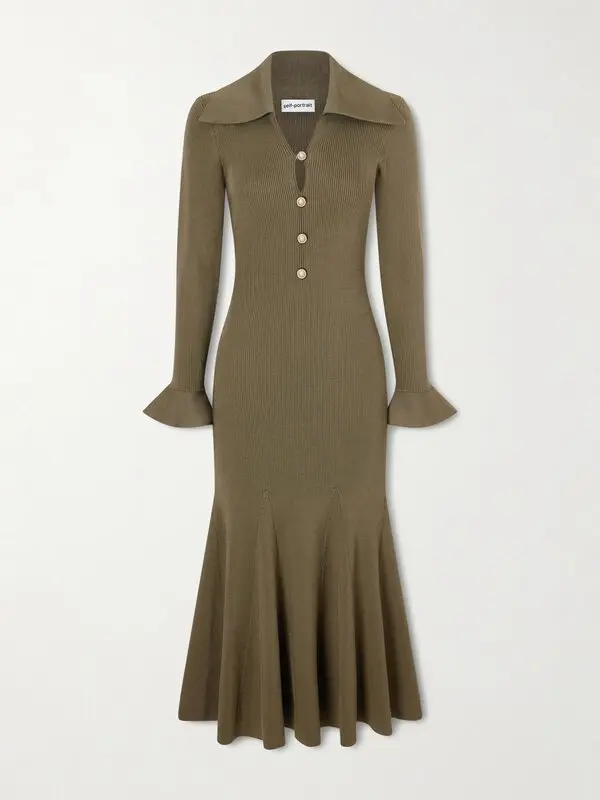 SELF-PORTRAIT Embellished Ribbed-knit Midi Dress